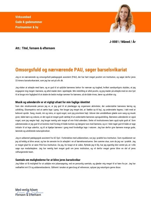 Gratis eksempel ansøgning Pædagogisk Assistent | jobspecialist.dk